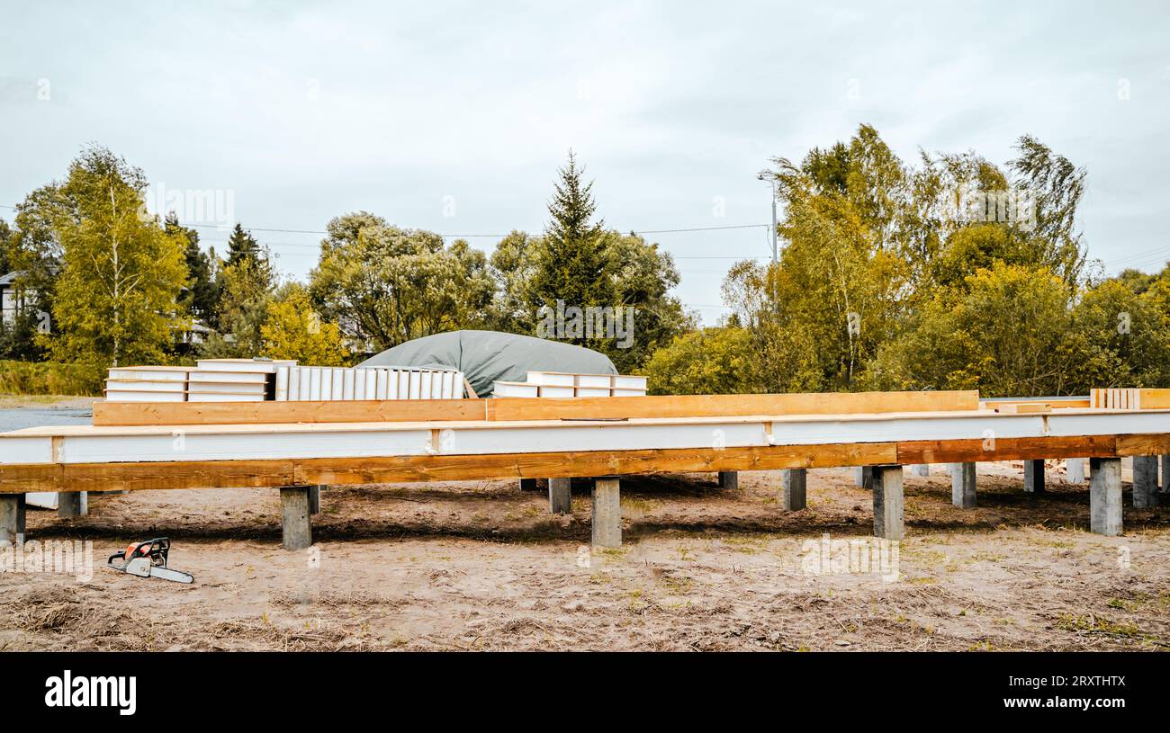 Building construction of wooden frame house made of SIP structural ...