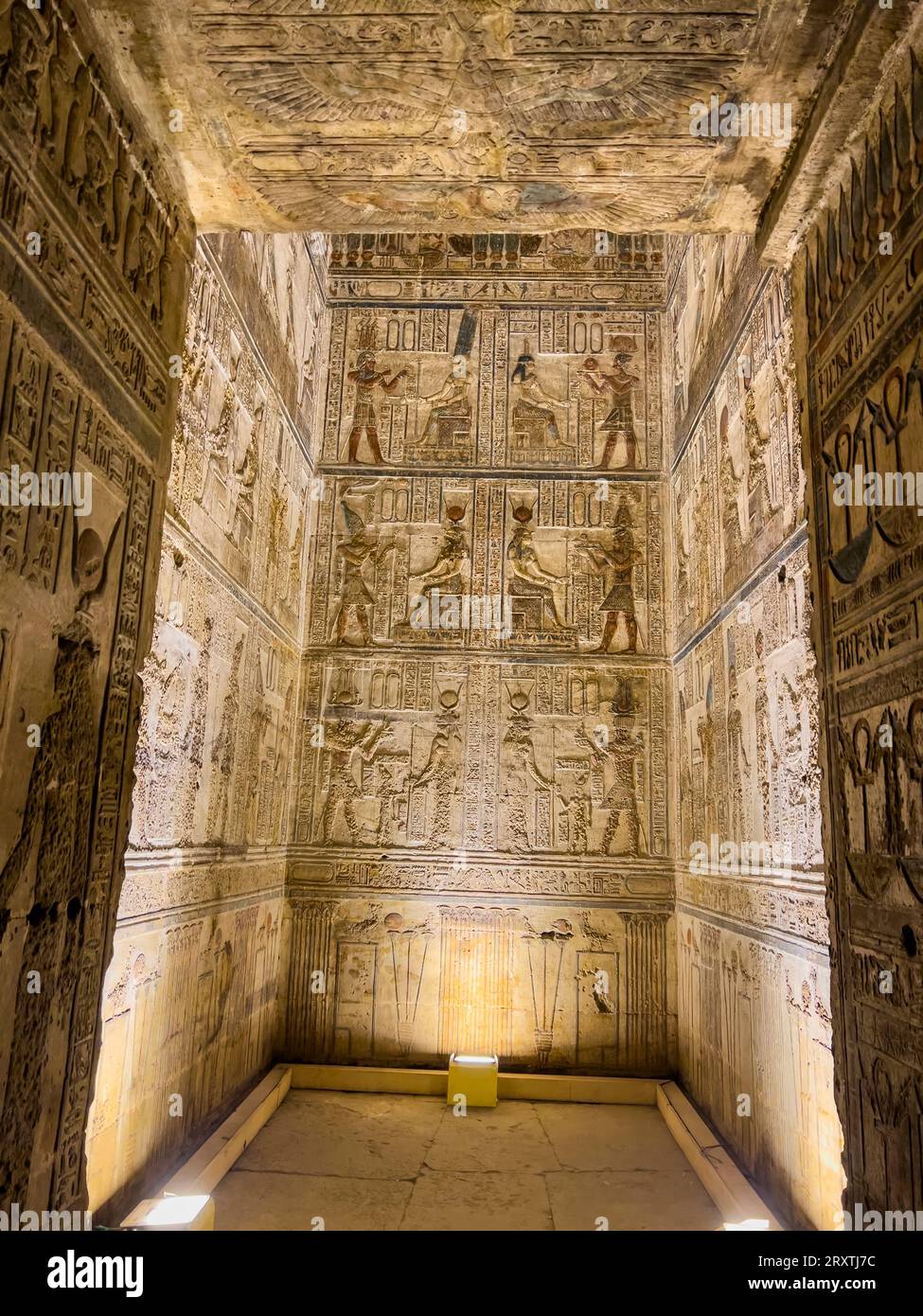 Interior view of the reliefs inside the Temple of Hathor, Dendera Temple complex, Dendera, Egypt ...