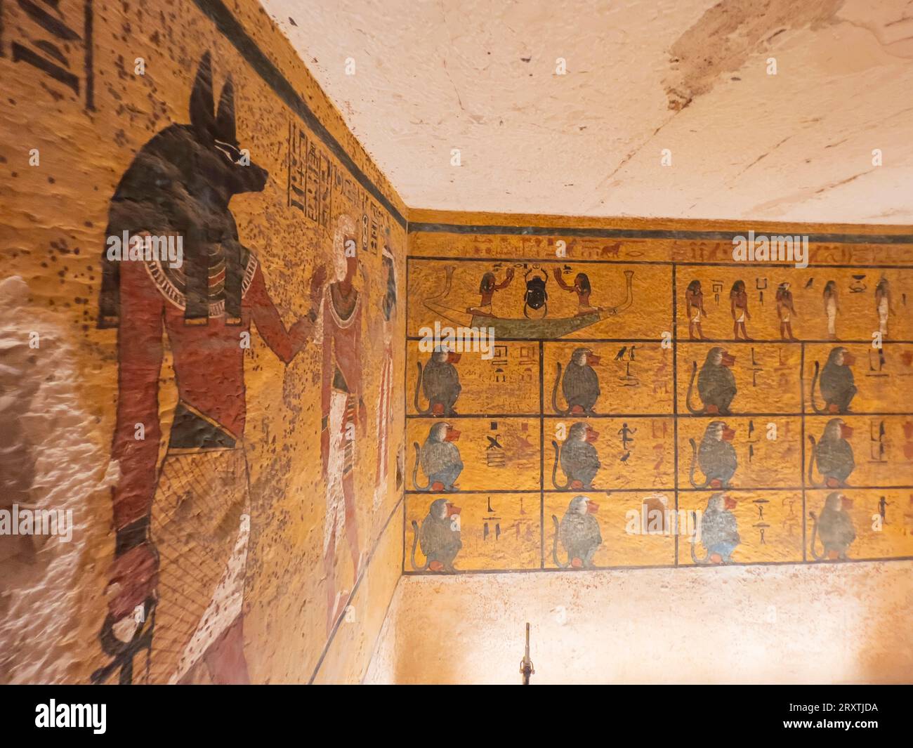 Reliefs and paintings in the tomb of Tutankhamun, who reigned approximately 1334 to 1325 BC ...
