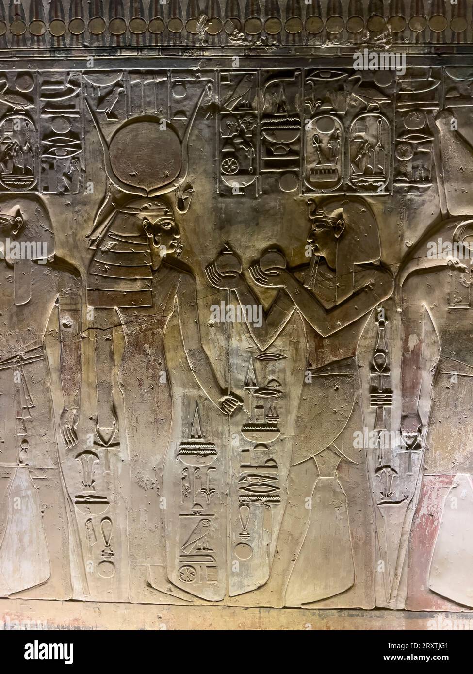 Reliefs and paintings in the tomb of Pharaoh Sety I, the Tomb of Apis ...