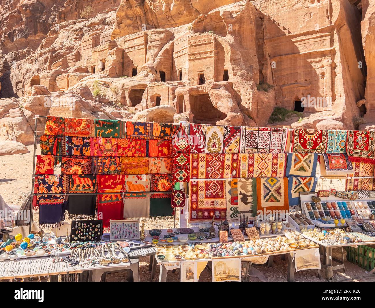 Shawls and rugs for sale at the Street of Facades, Petra Archaeological ...