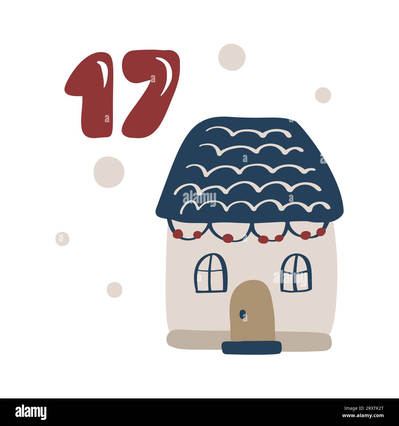 Christmas advent calendar with hand drawn house. Day seventeen 17 ...