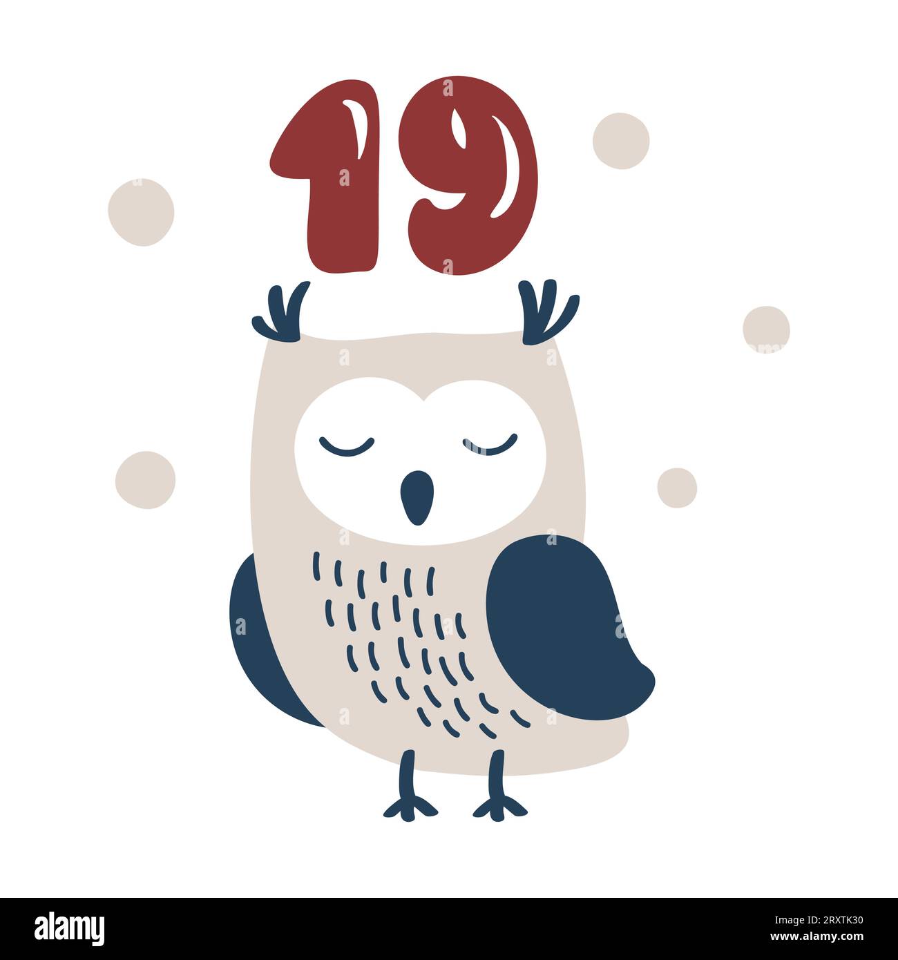 Christmas advent calendar with hand drawn owl. Day nineteen 19 ...