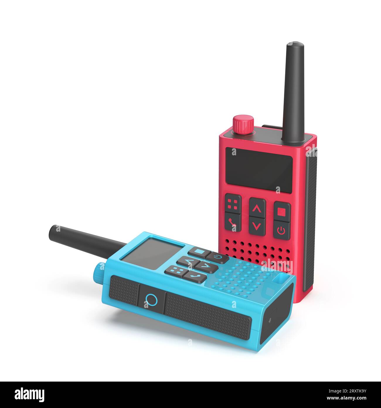 Red and blue handheld transceivers on white background Stock Photo - Alamy
