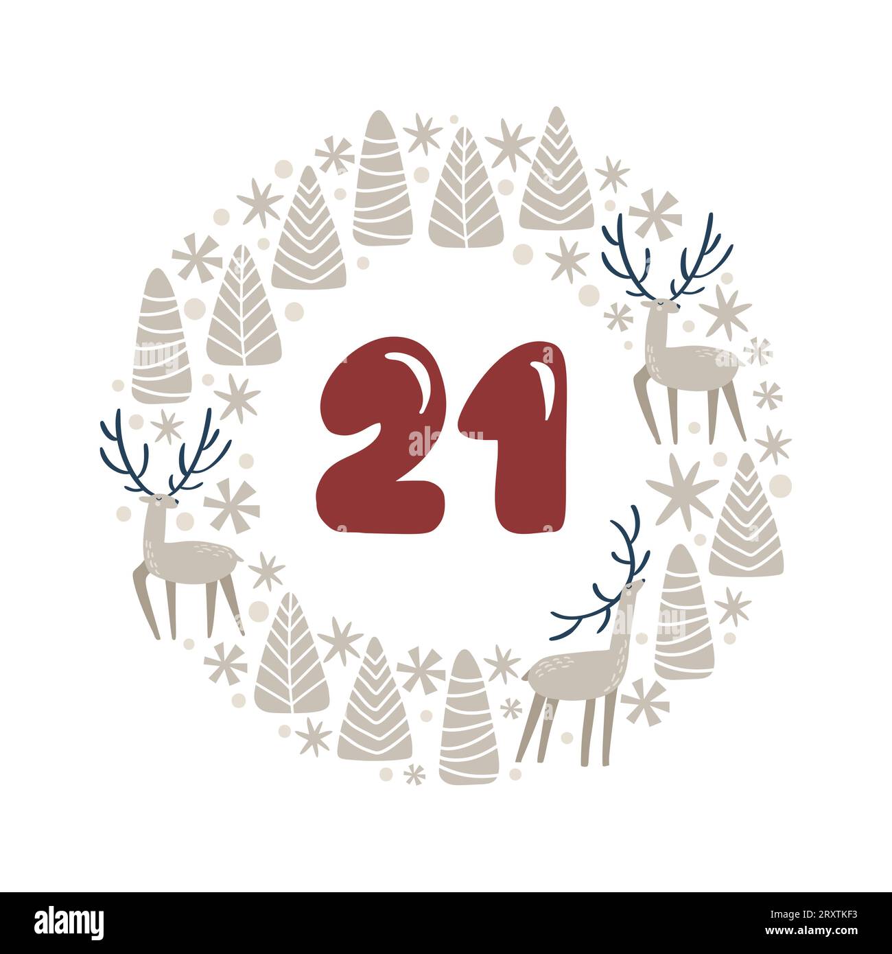 Christmas advent calendar with hand drawn wreath fir tree forest. Day ...