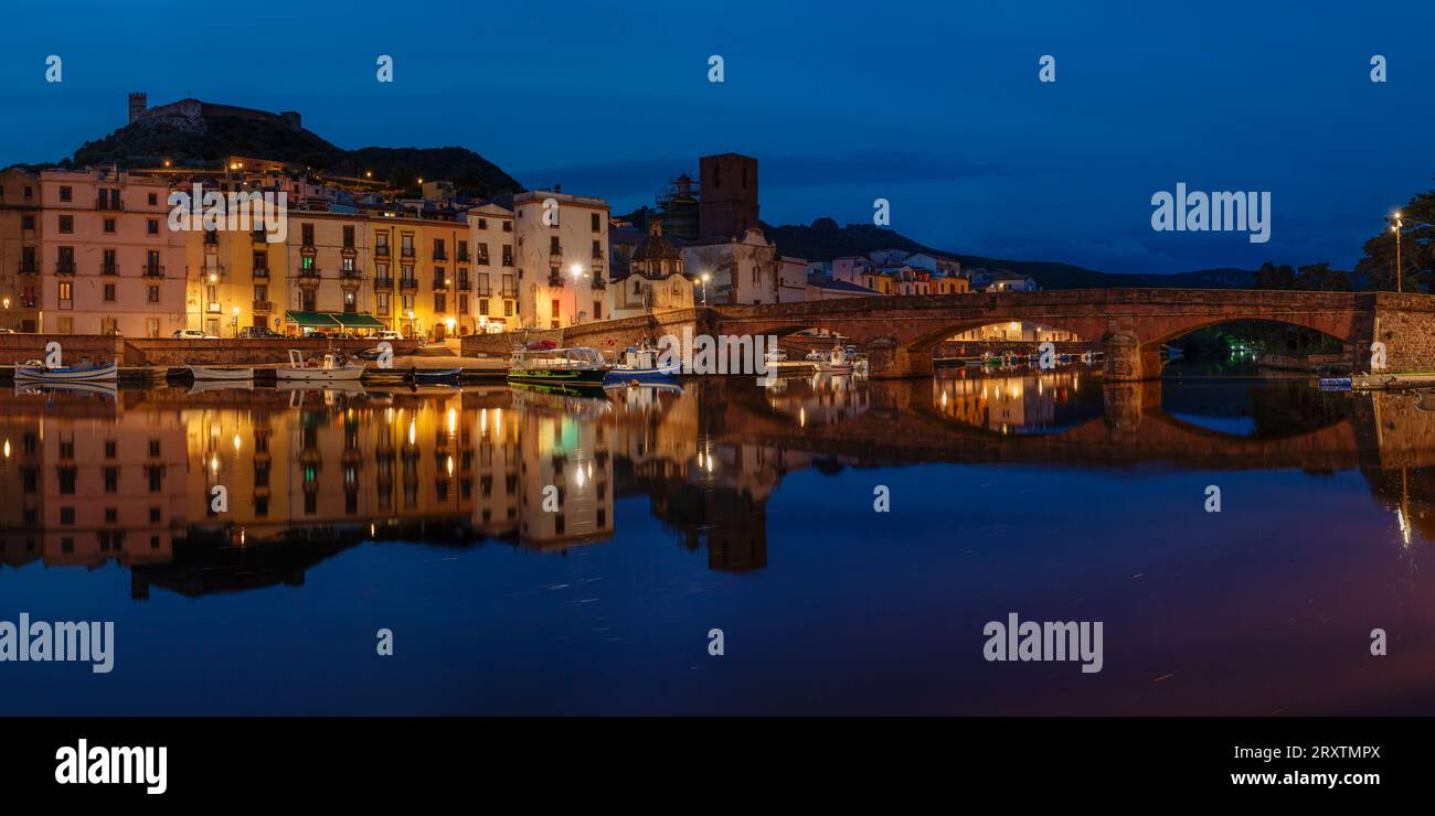 View over the temo river to bosa and malaspina castle hi-res stock ...