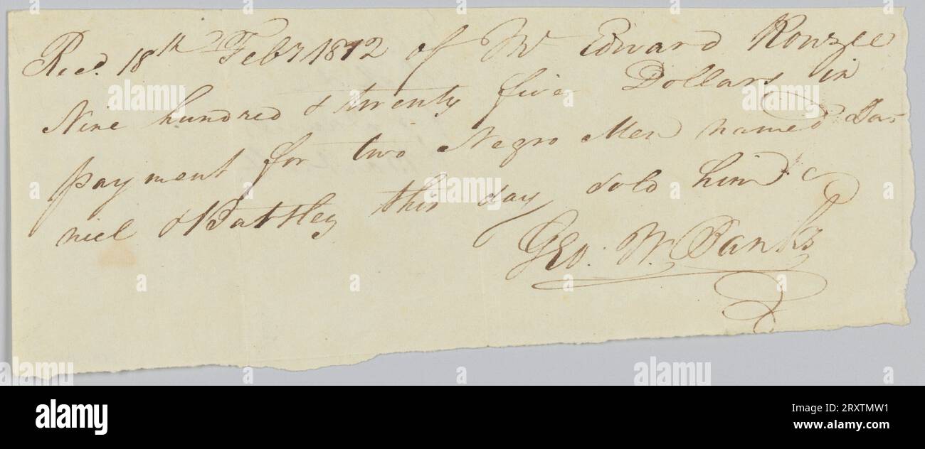 Bill of sale for two men, Daniel and Bartley, to Edward Rouzee February ...