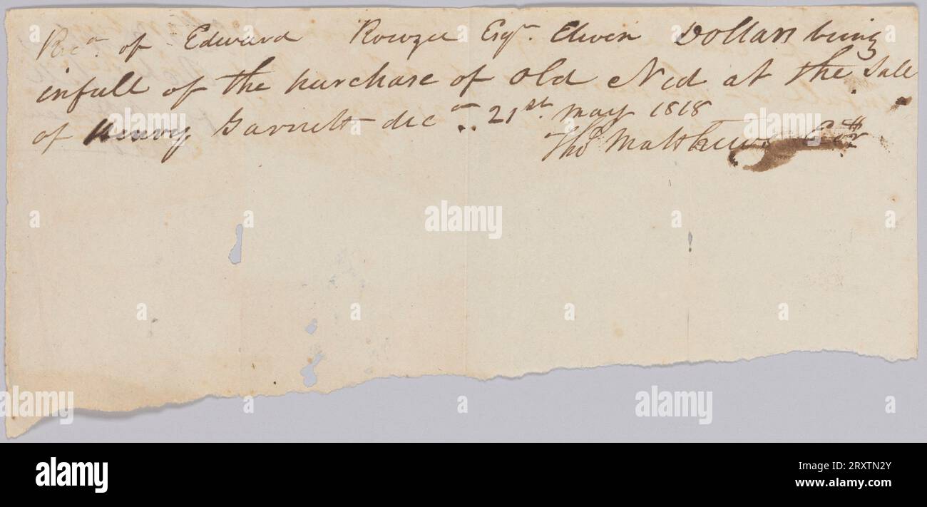 Bill of sale for the purchase of 'Old Ned' by Edward Rouzee May 21 ...