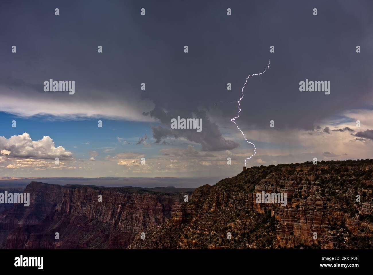 Lightning striking the Desert View Watchtower on Grand Canyon South Rim ...