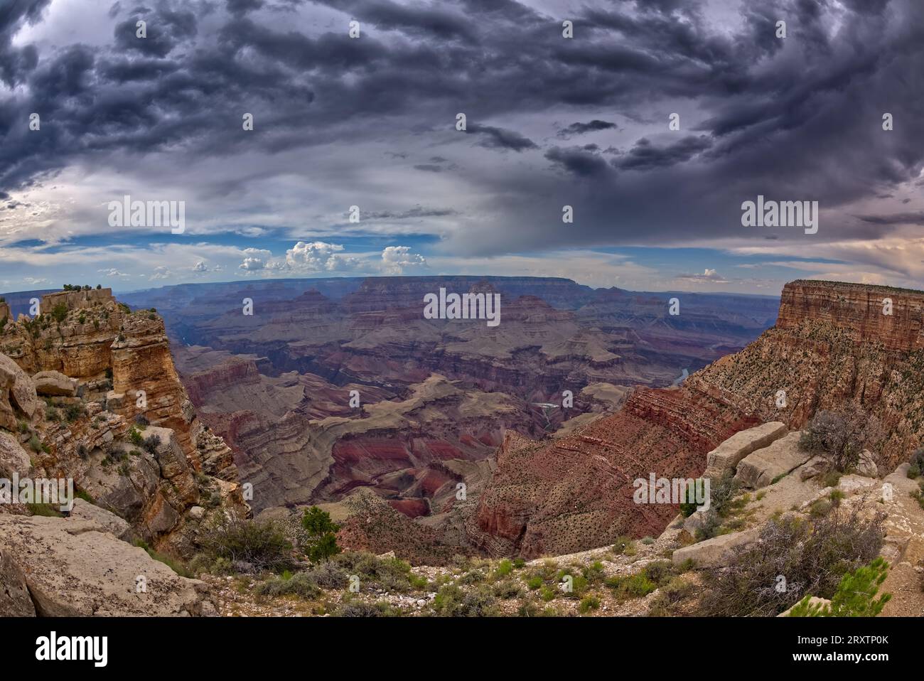 View from Moran Point at Grand Canyon South Rim on a cloudy day with ...