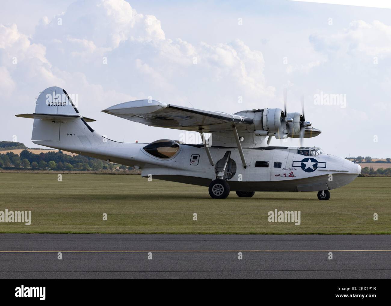 Preserved PBY-5A Catalina flying boat flying at a Duxford air show ...