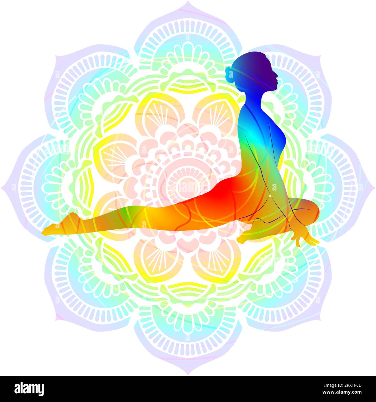 Colorful silhouette yoga posture. Half Pigeon pose or Swan pose. Seated ... Colorful silhouette yoga posture. Half Pigeon pose or Swan pose. Seated ...