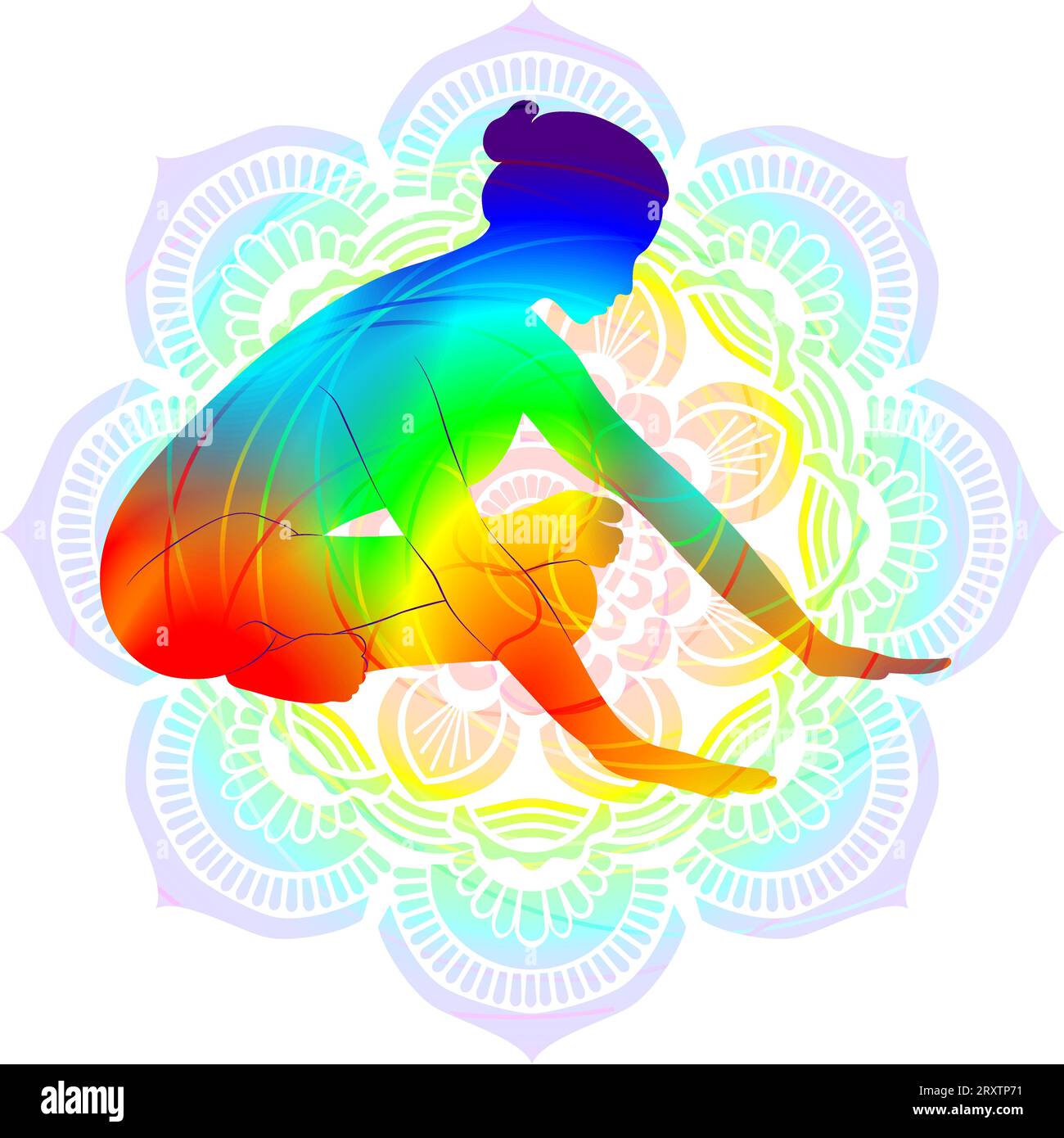 Colorful silhouette yoga posture. Fire Log Forward Bend pose ...