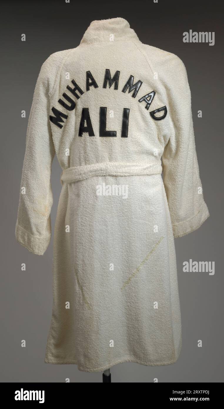White terrycloth robe worn by Muhammad Ali during training at Deer Lake ...