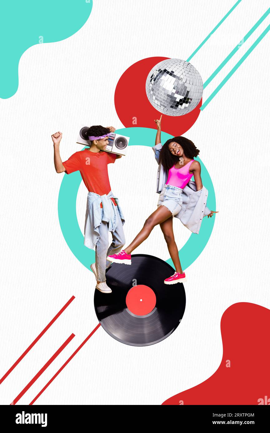 Vertical party invitation collage atmosphere discotheque relax couple ...