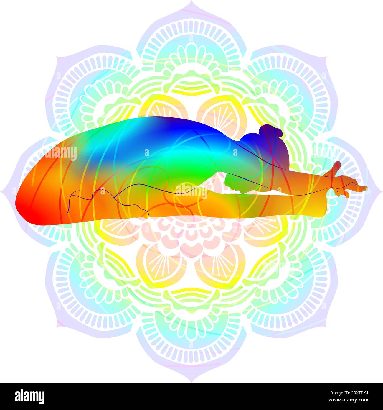 Colorful silhouette yoga posture. Head to Knee 1 pose. Janu Shirshasana ...