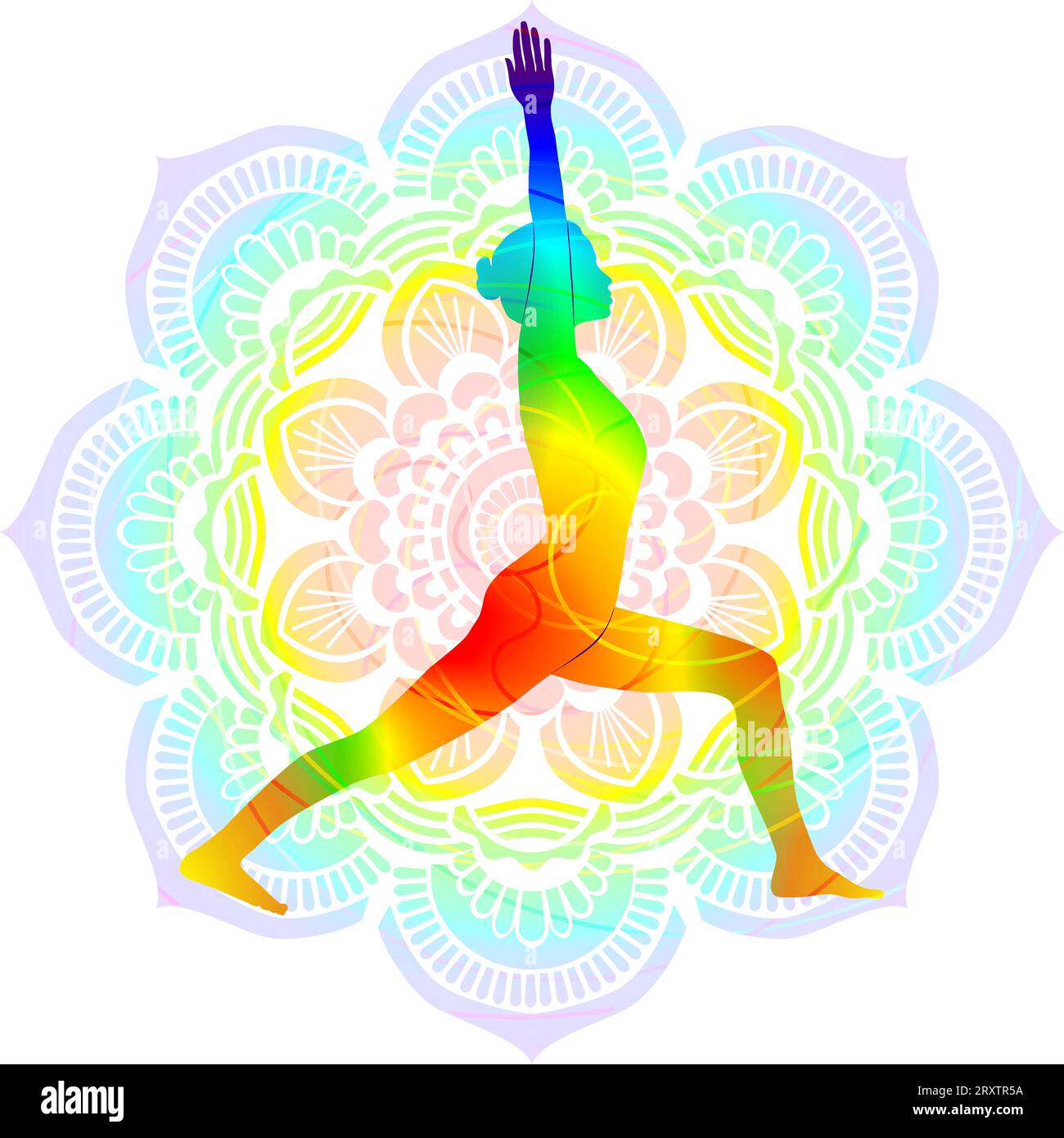 Colorful silhouette yoga posture. Warrior 1 pose. Virabhadrasana A ...