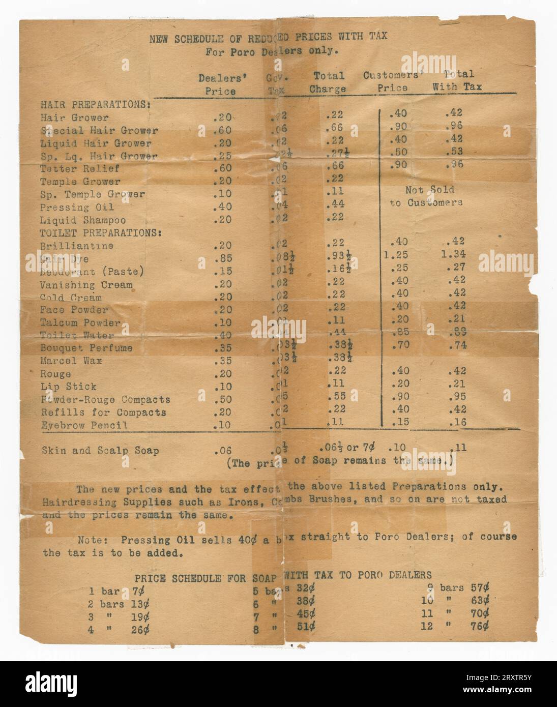 Sheet of paper with a price list for Poro dealers of Poro Products ...