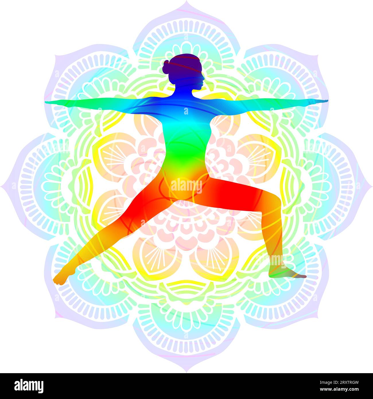 Colorful silhouette yoga posture. Warrior 2 pose. Virabhadrasana B ...