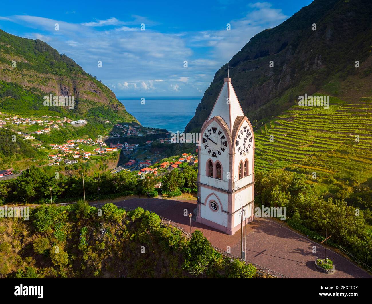 Aerial view of Capelinha de Nossa Senhora de Fatima at sunrise, Sao ...