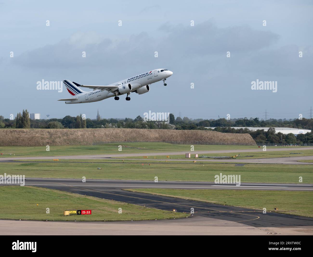 Air France Airbus A220-300 taking off at Birmingham Airport, UK (F-HZUB ...