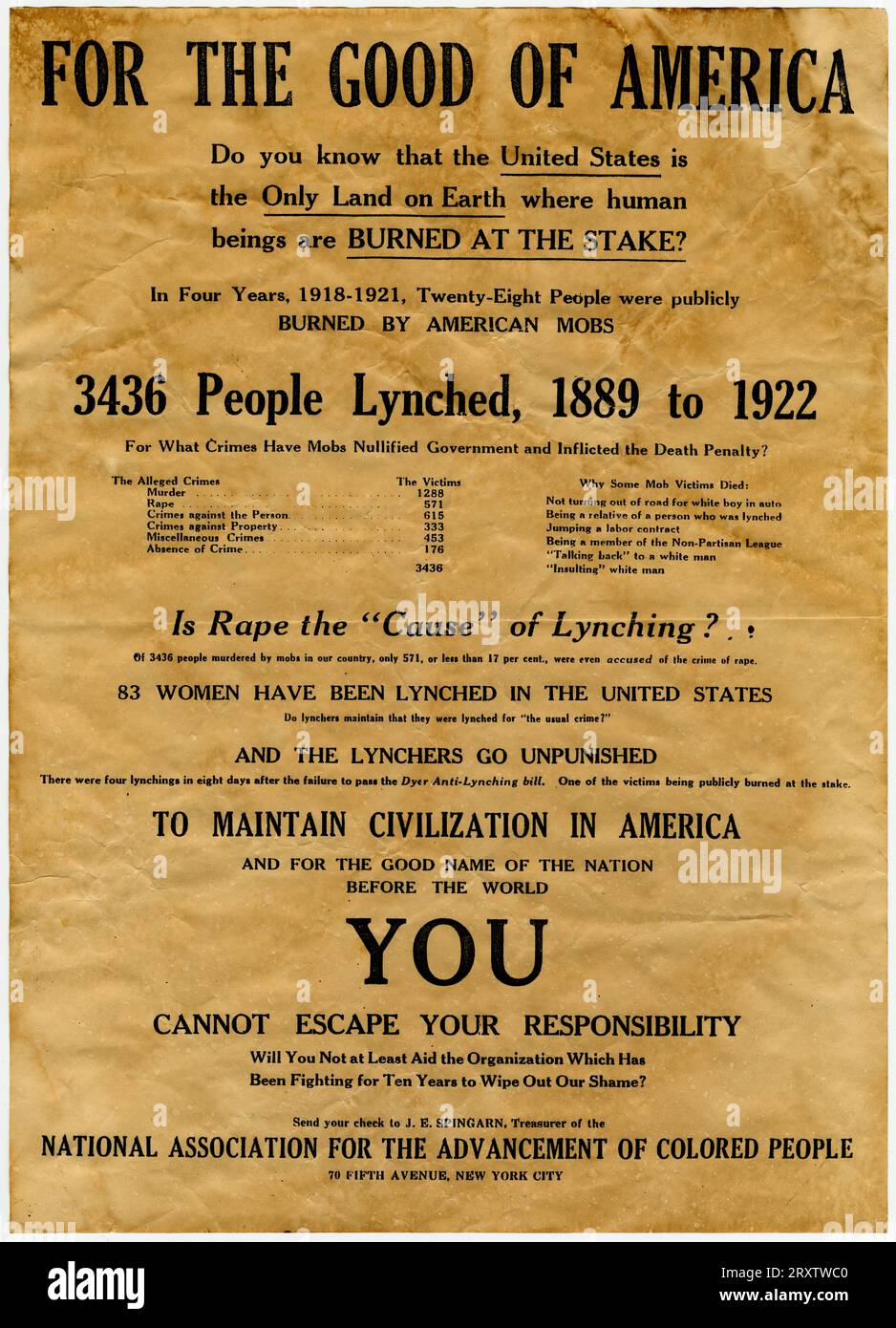 Poster for the NAACP anti-lynching campaign 1922 Stock Photo - Alamy