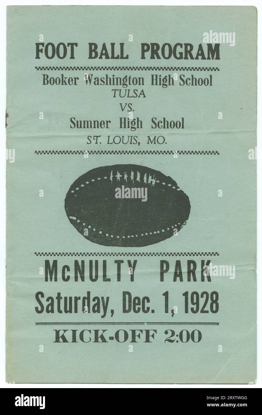 A football program for a game between the Booker T. Washington High ...