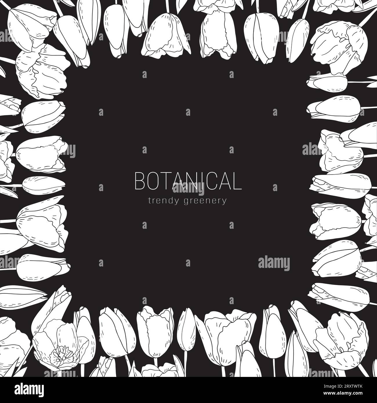 Hand-drawn vector Tulip bud square frame, Easter border of tulips with ...