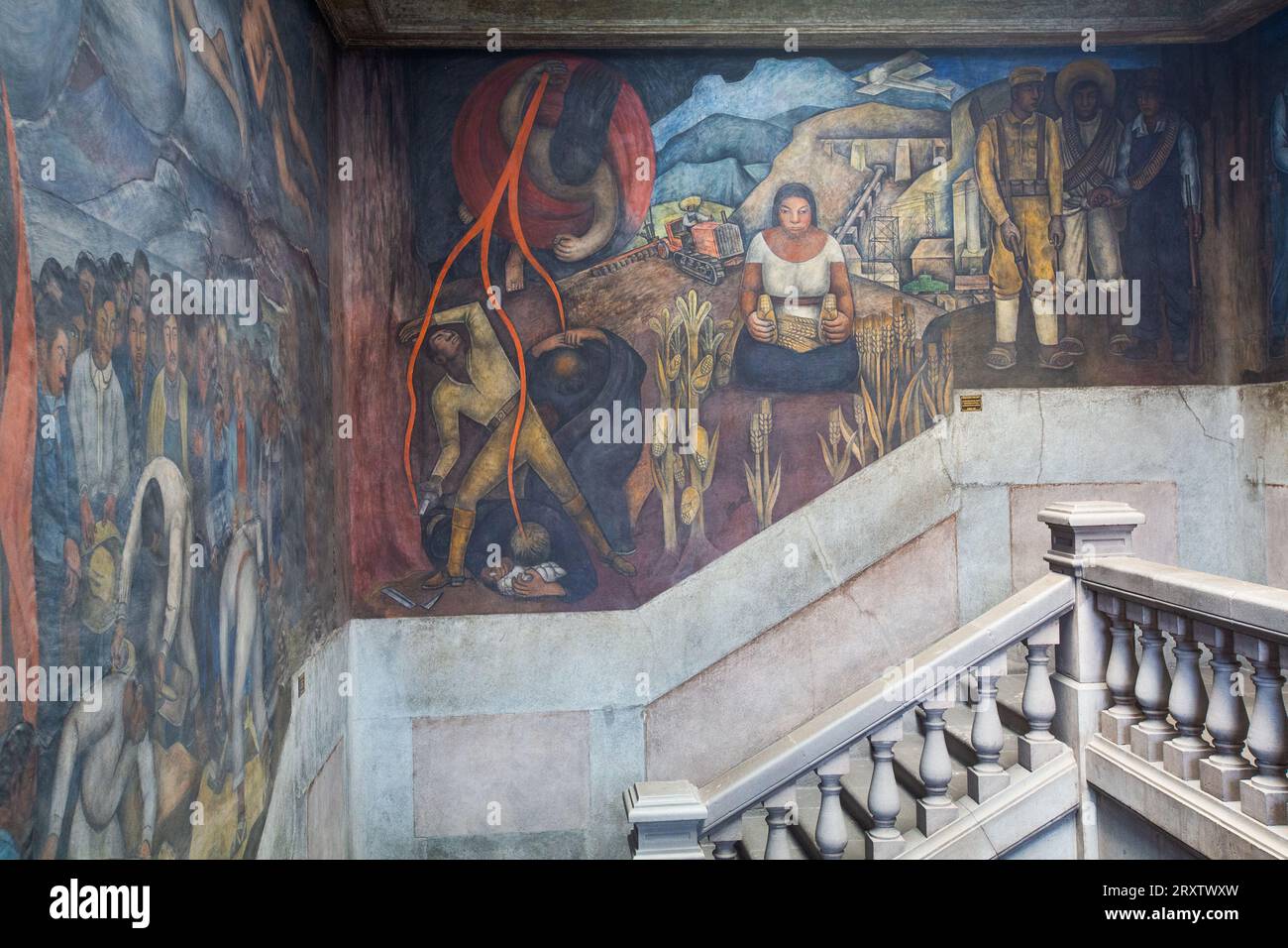 Staircase with murals of Diego Rivera, Secretaria de Educacion Building ...