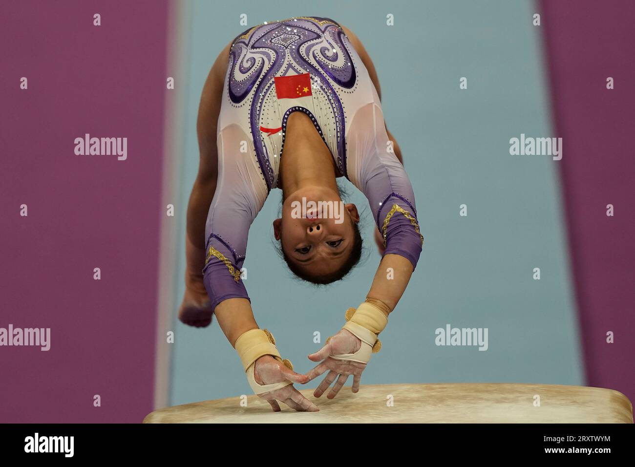China's Zuo Tong competes in the vault event on her way to a gold medal ...