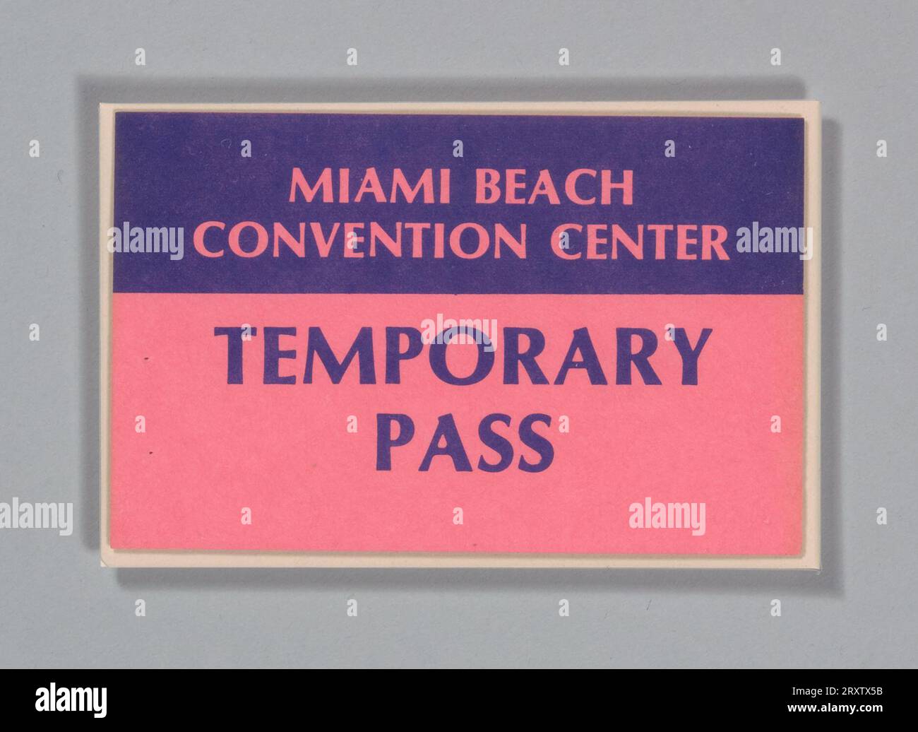 Temporary pass for the Miami Beach Convention Center 1950-1983 Stock ...