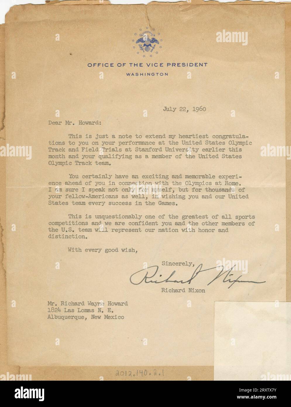 A letter written to Richard Howard by President Richard Nixon, July 22 ...