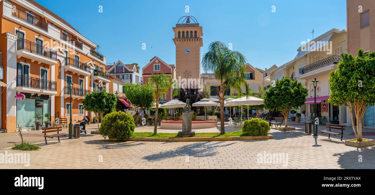 View of Bell Square in Argostoli, capital of Cephalonia, Argostolion ...