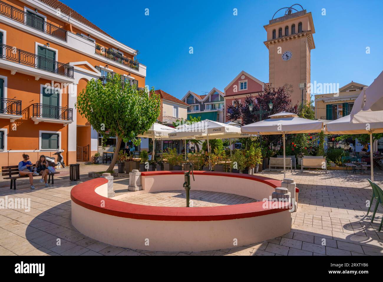 View of Bell Square in Argostoli, capital of Cephalonia, Argostolion ...