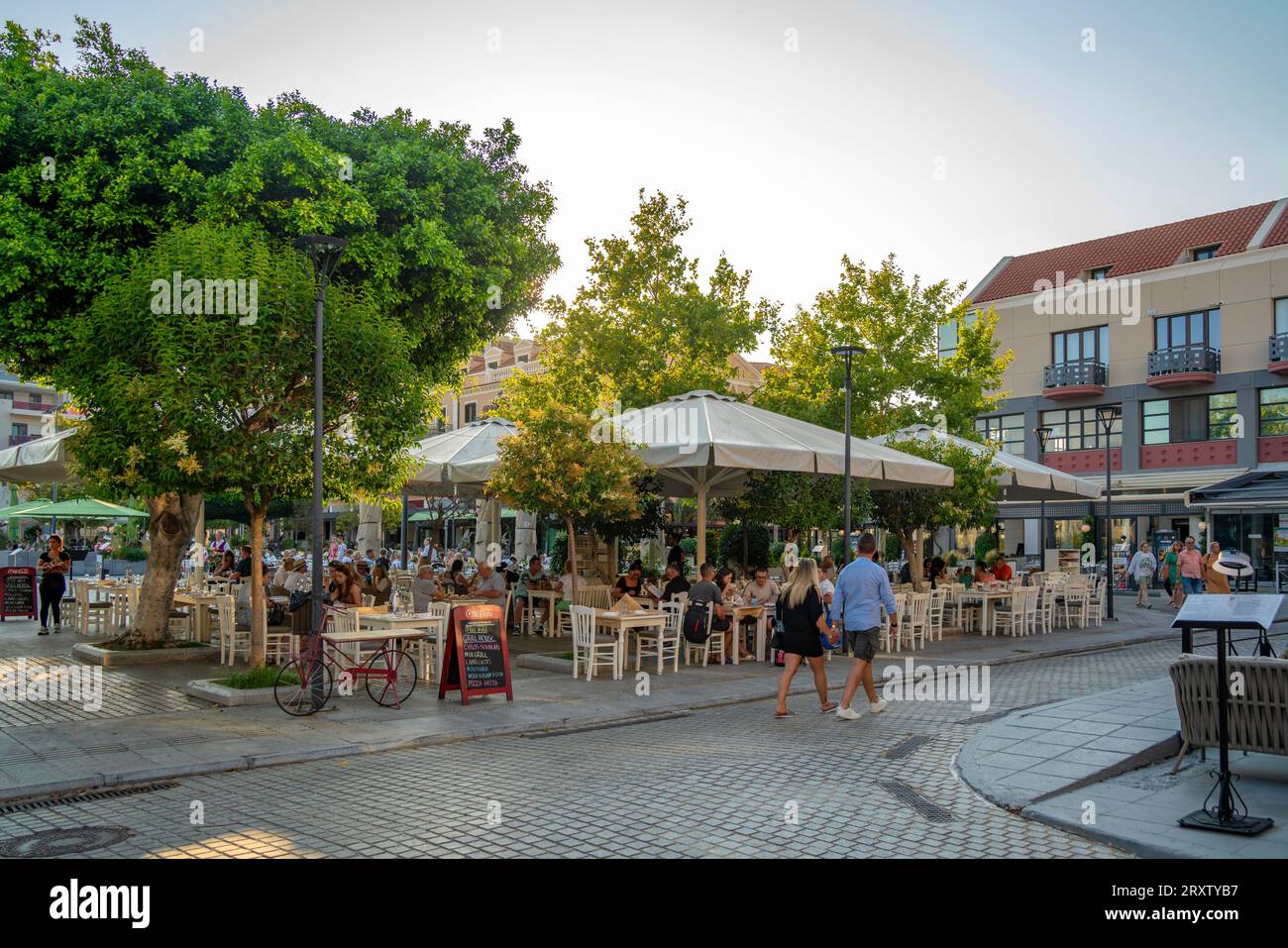 View of restaurant in Vallianou Square, capital of Cephalonia ...