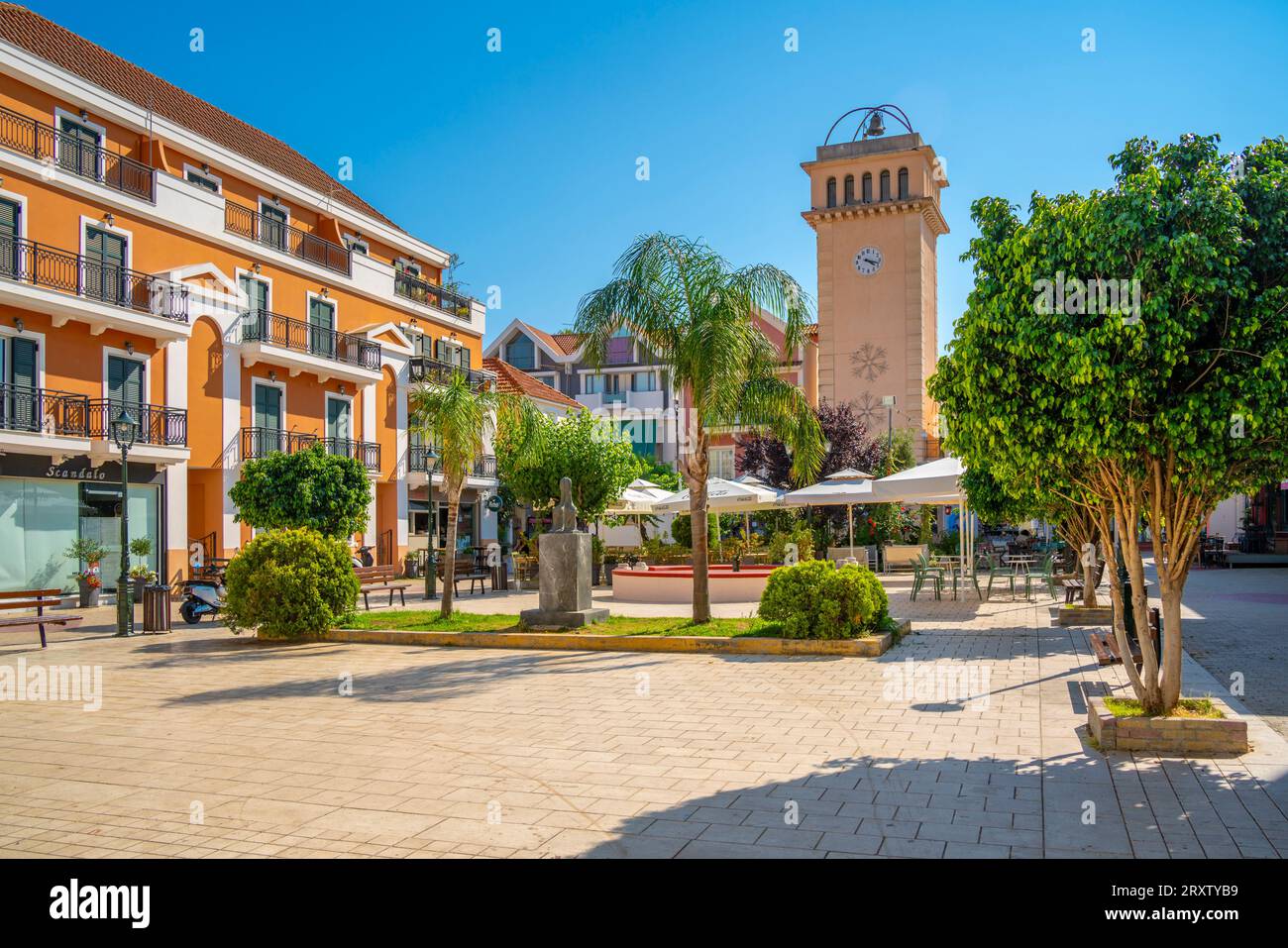 View of Bell Square in Argostoli, capital of Cephalonia, Argostolion ...