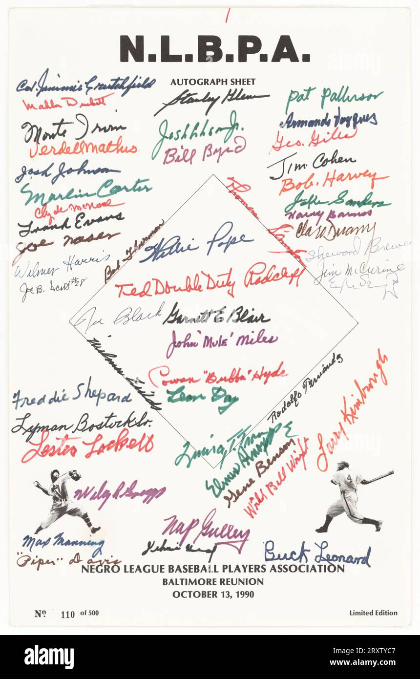 Negro League Baseball Players AssociationA white poster with black ...