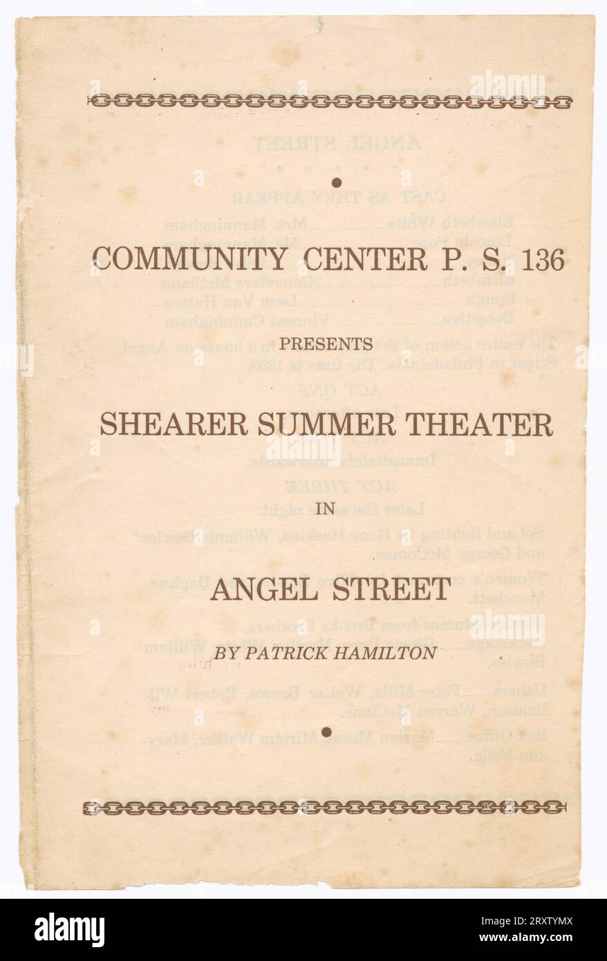 A program for the play "Angel Street" starring the Shearer Players and ...