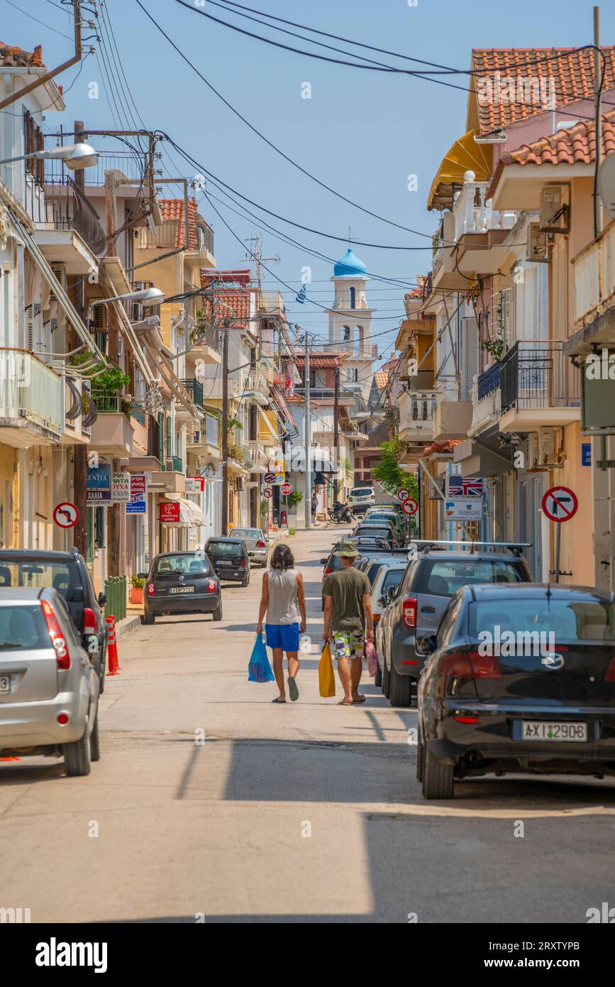 View of shopping street in Argostoli, capital of Cephalonia ...
