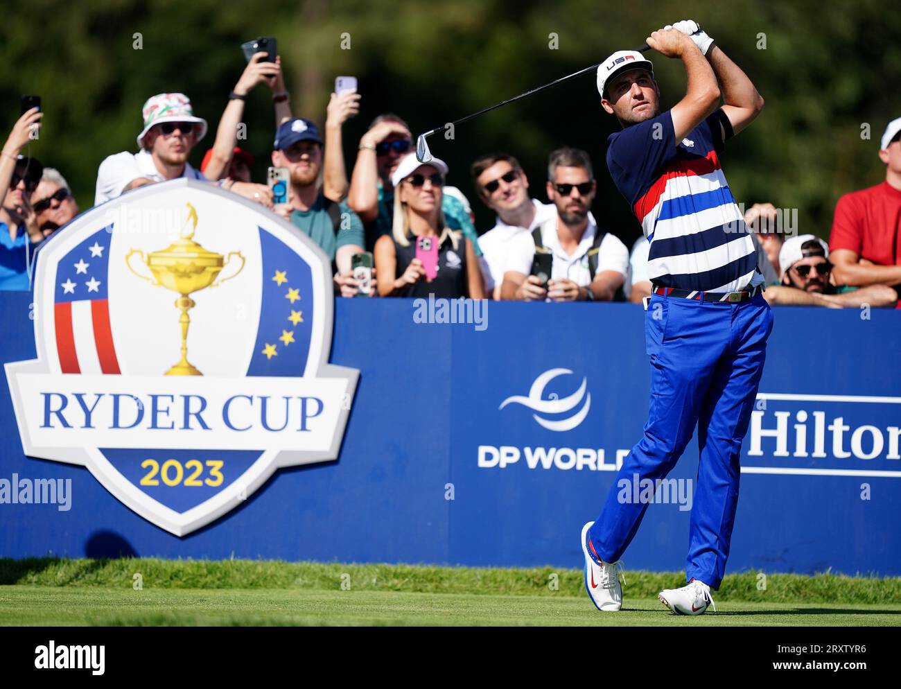 USA's Scottie Scheffler during a practice round at the Marco Simone ...