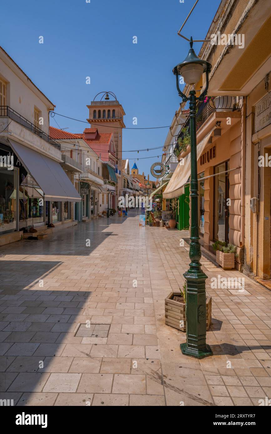 View of shopping street in Argostoli, capital of Cephalonia ...