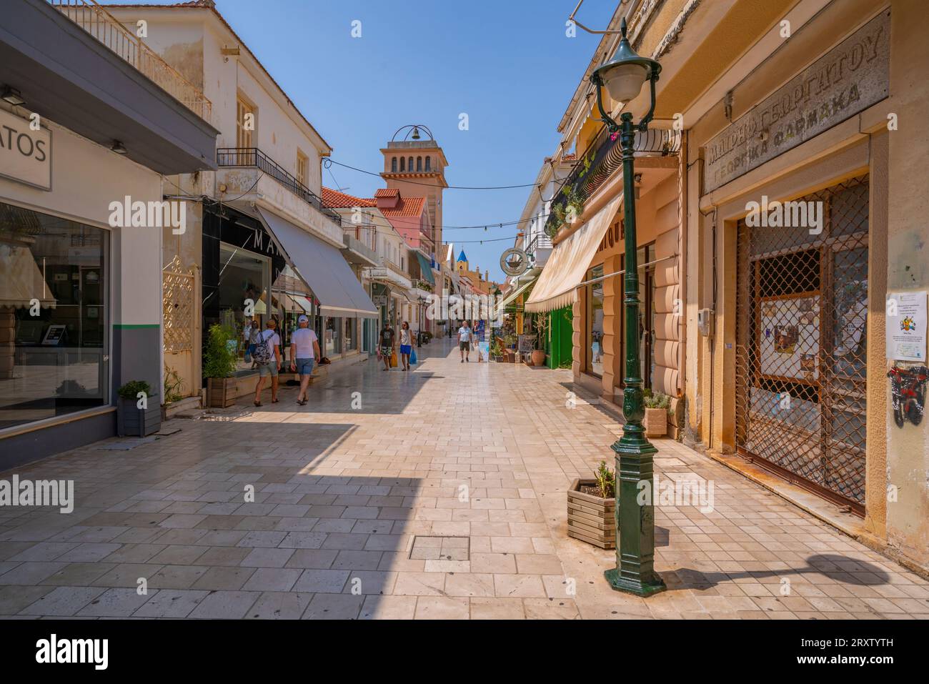 View of shopping street in Argostoli, capital of Cephalonia ...
