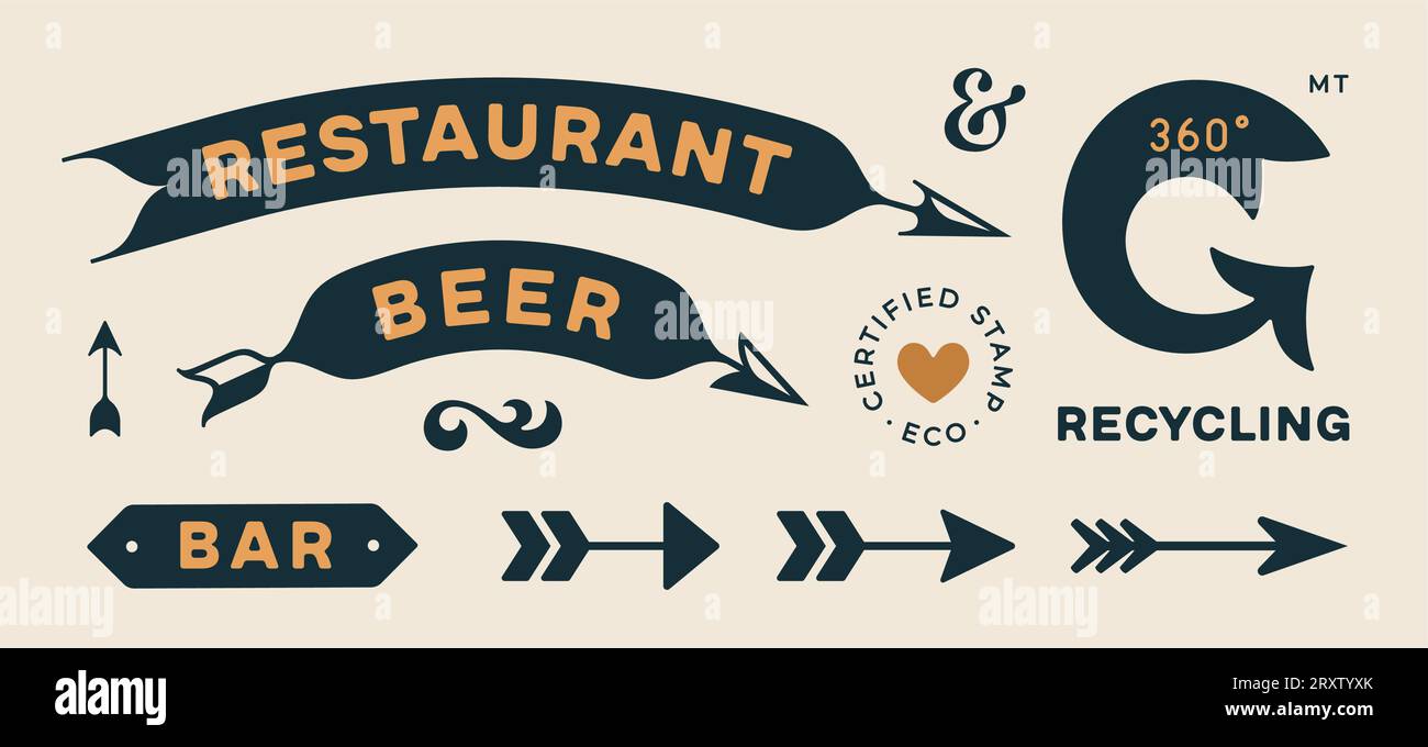 Arrow set. Collection vintage sign, arrow, symbol and graphic element ...