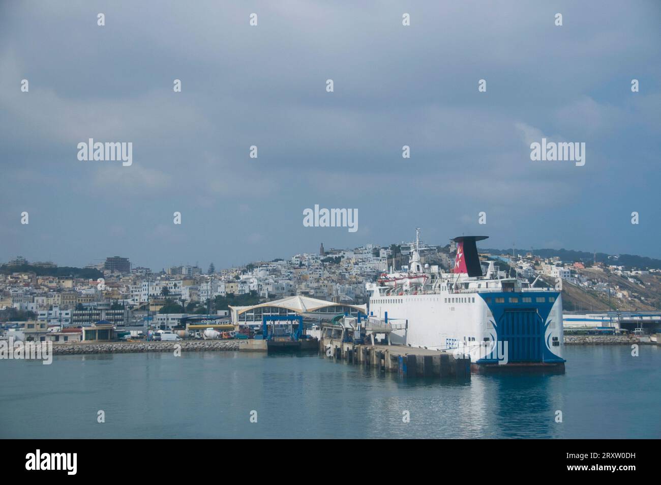 Panoramic view from the sea of the port of Tunis in Morocco and its ...