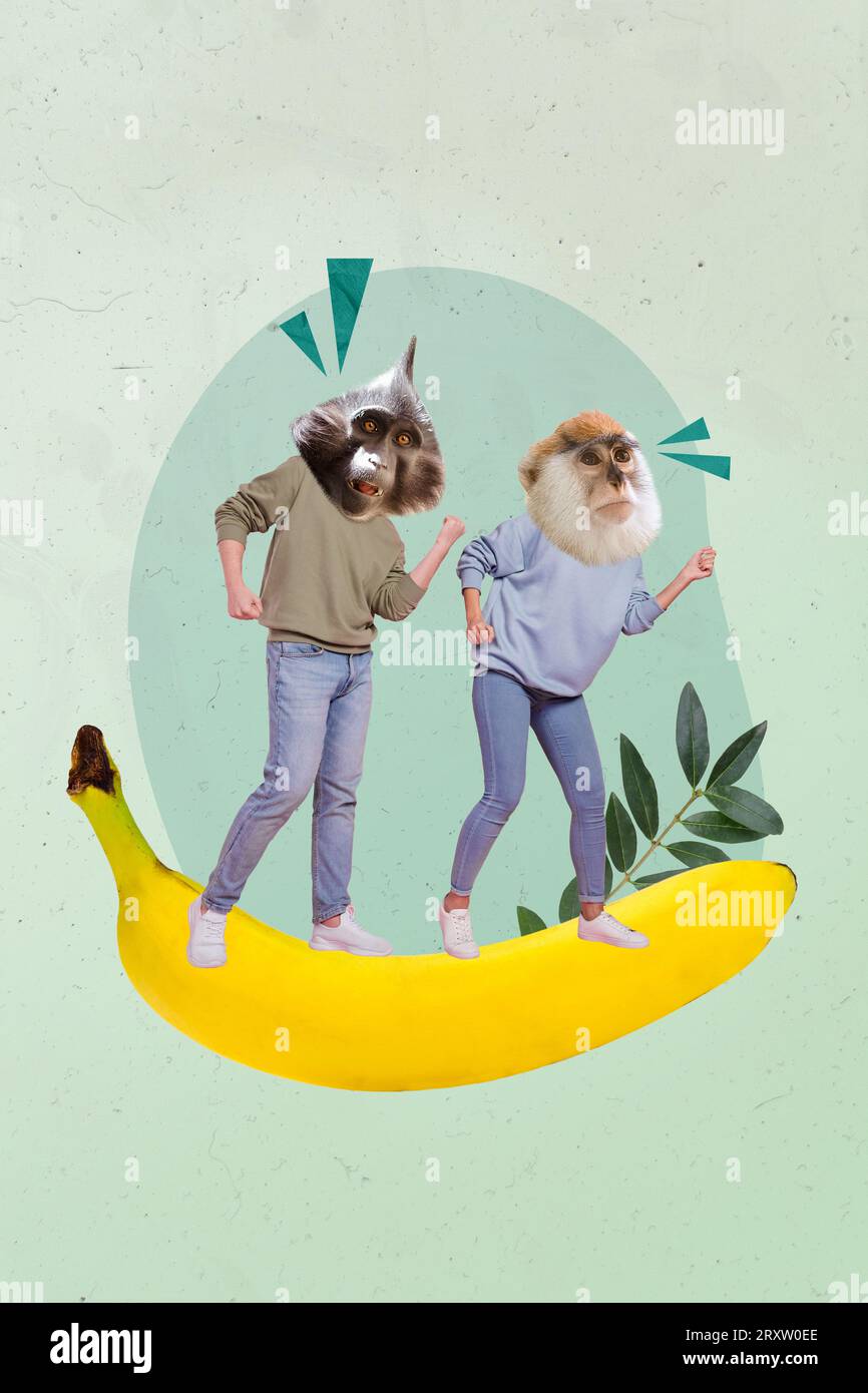 Surreal bizarre template collage of freak people with animal faces mask ...