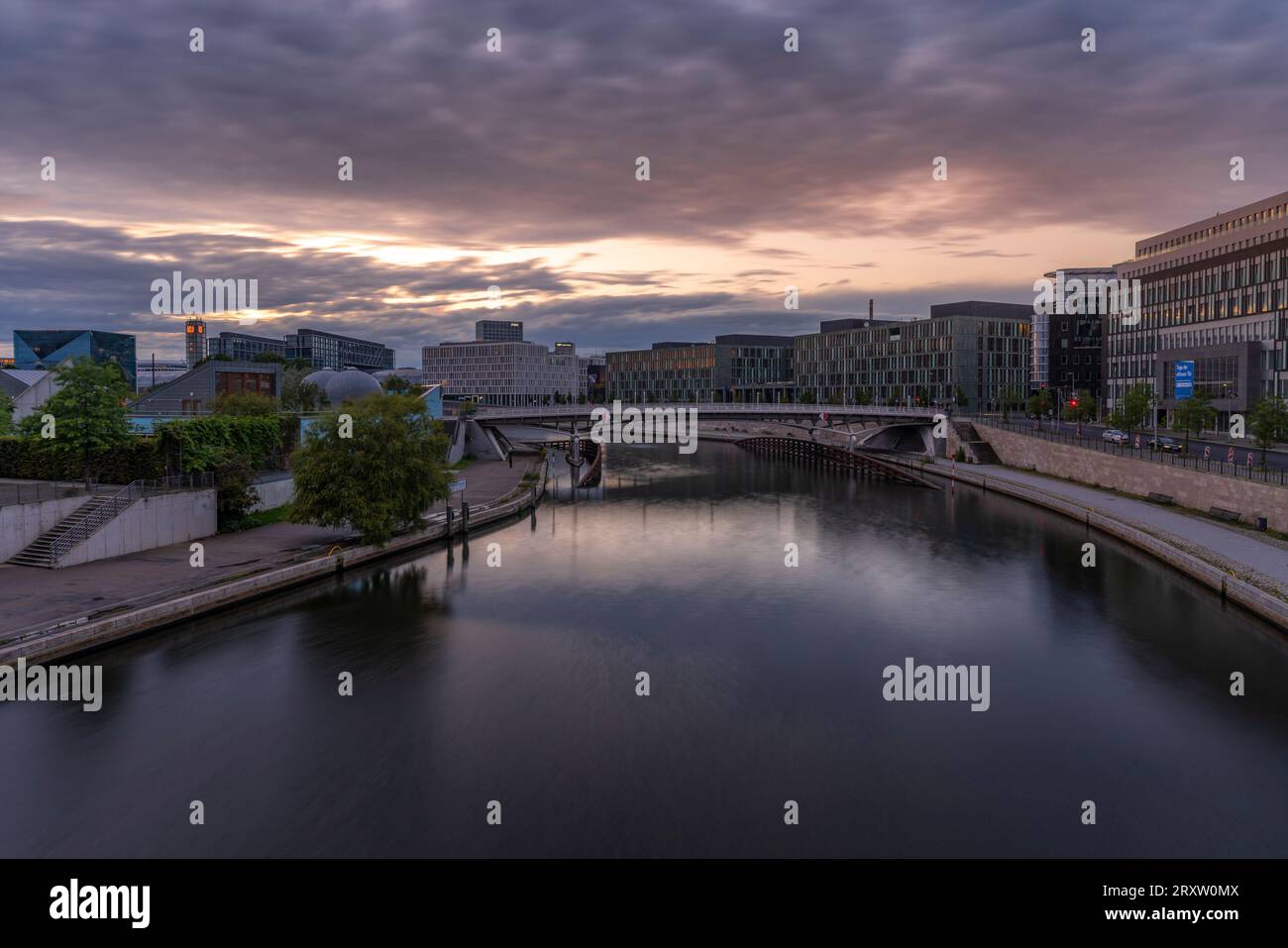 View of the River Spree from Paul Loebe Building at sunset, German ...