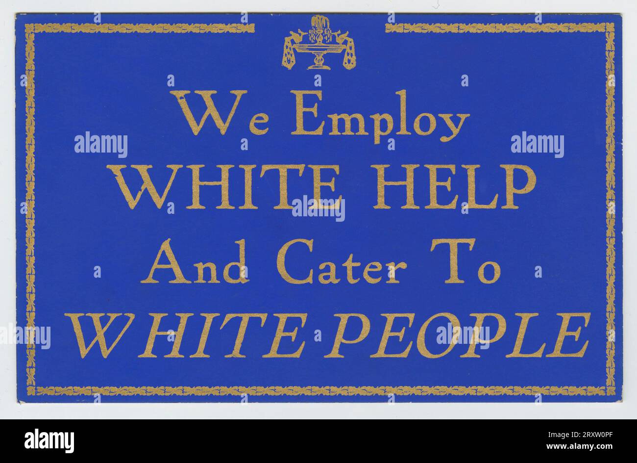 Segregated restaurant sign printed in gold on a cobalt blue background ...