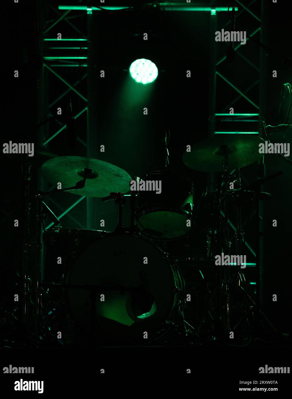concert stage on rock festival, music instruments drum silhouettes ...