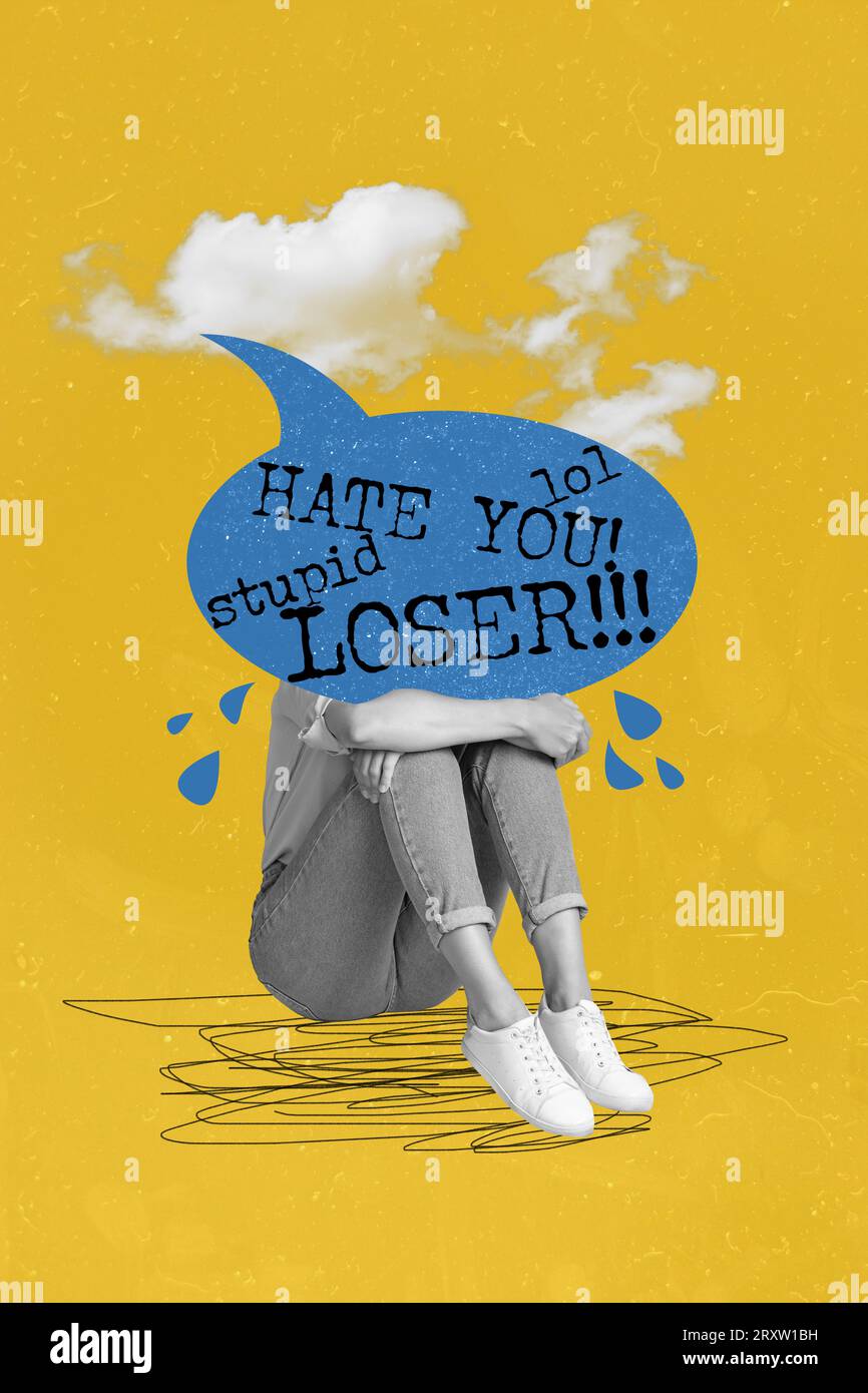 Drawing poster banner collage of weird person with hate speech bubble ...