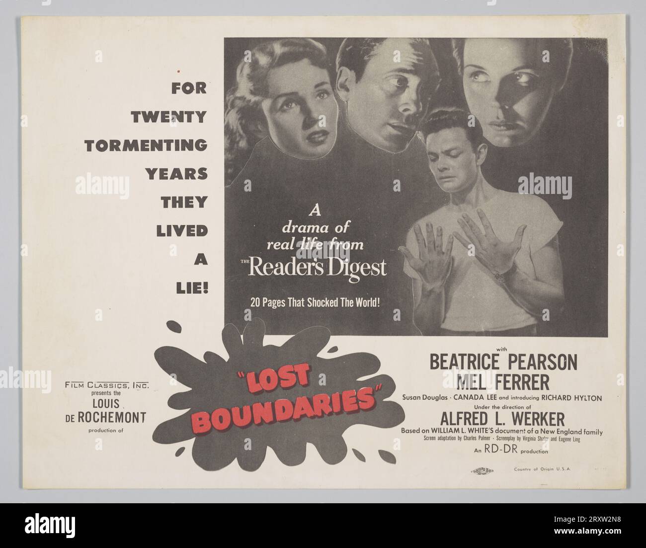 Lobby card for Lost Boundaries 1949 Stock Photo - Alamy